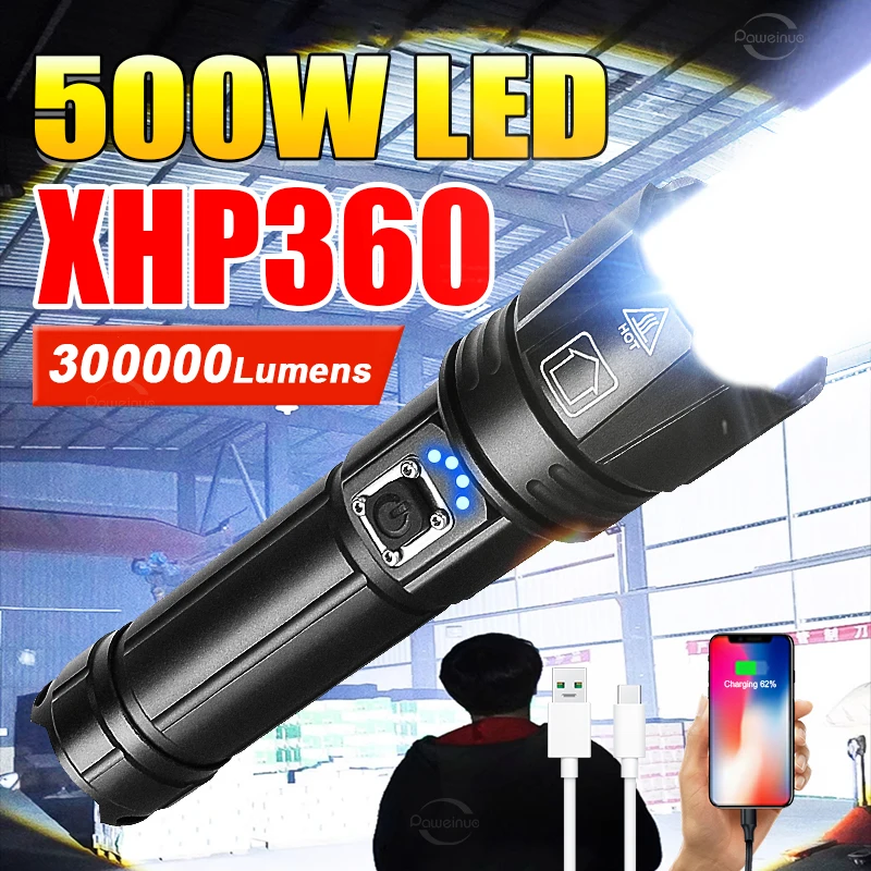 XHP360-High-Power-Led-Flashlight-300000-Rechargeable-Powerful ...