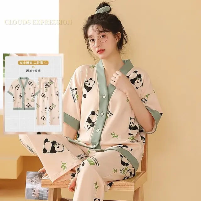 Spring Cartoon Nightwear Kawaii Girls Young Women's Pajama Sets Pyjamas ...