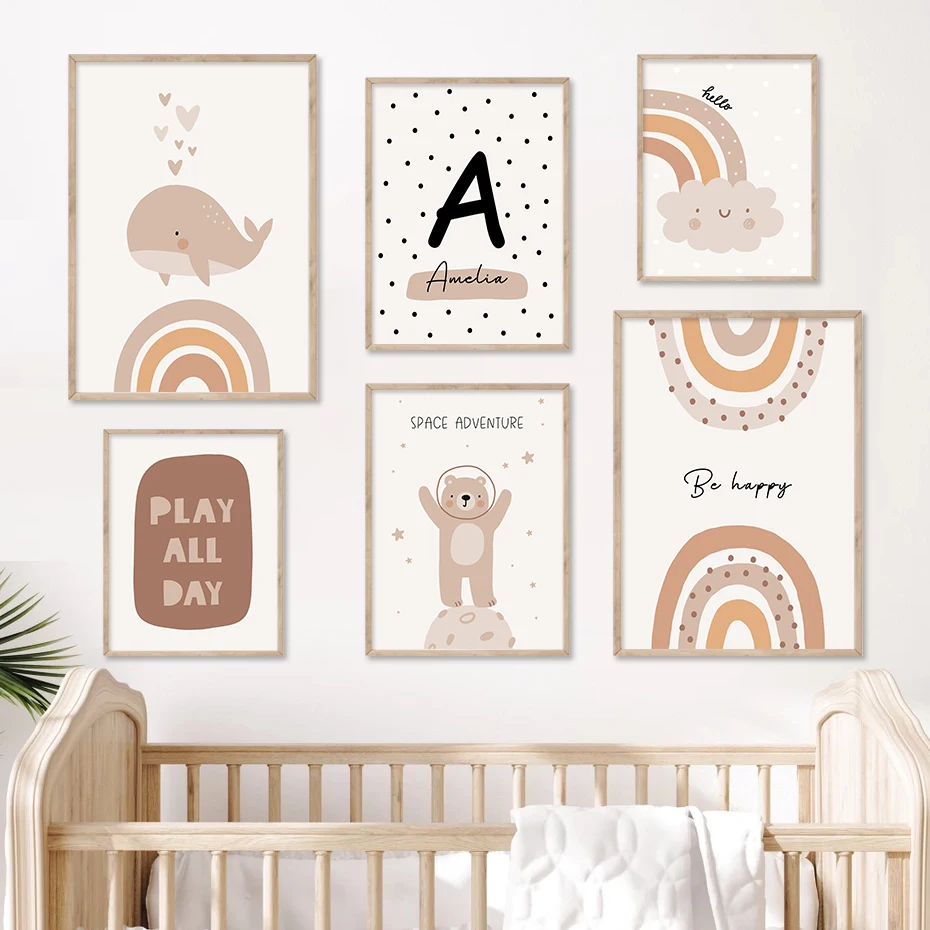 Boho-Style-Rainbow-Custom-Baby-Name-Poster-Nursery-Cartoon-Cute-Canvas ...