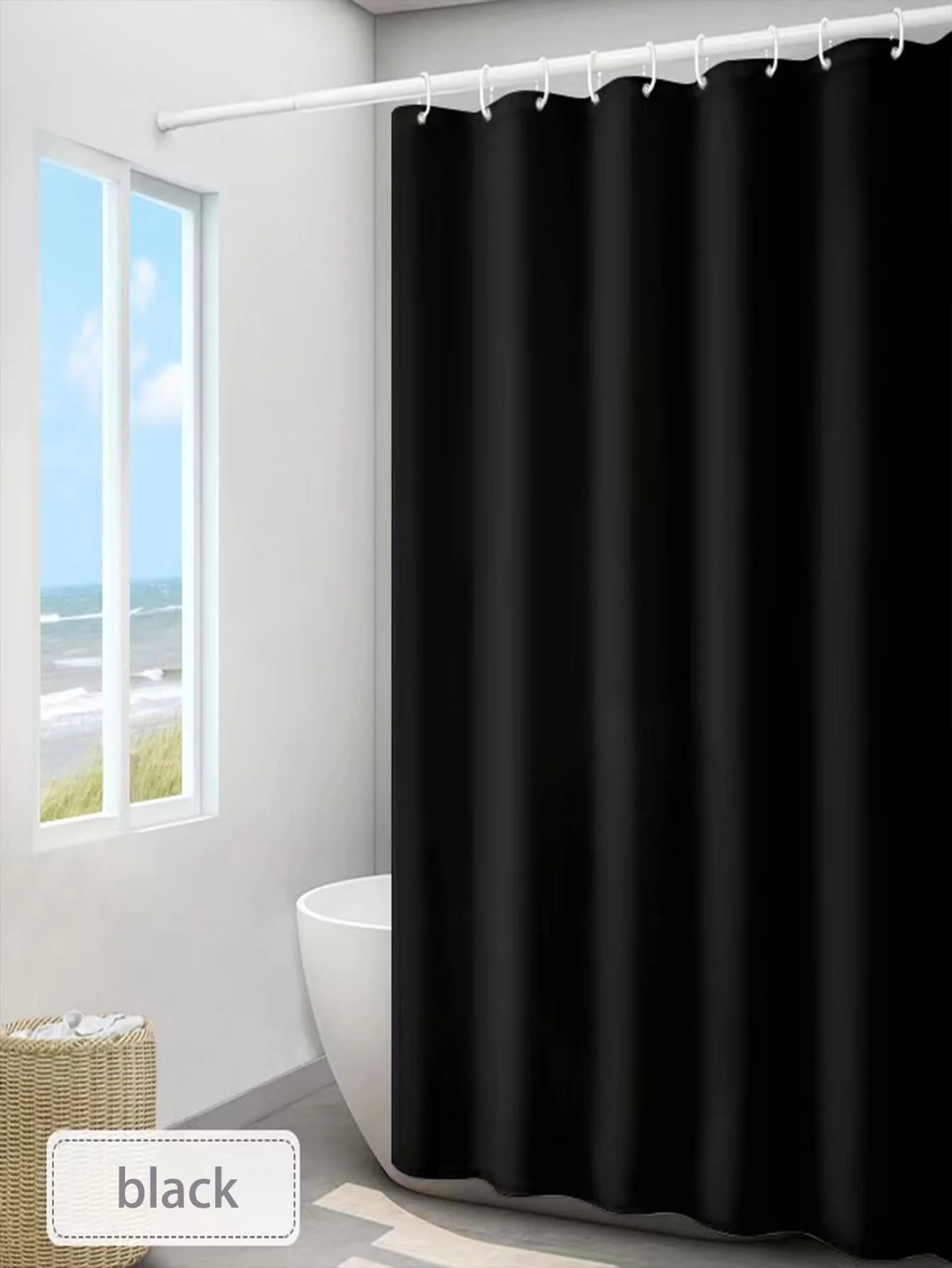 1pc-Polyester-Black-Solid-Shower-Curtain-Thick-Waterproof-Curtain ...