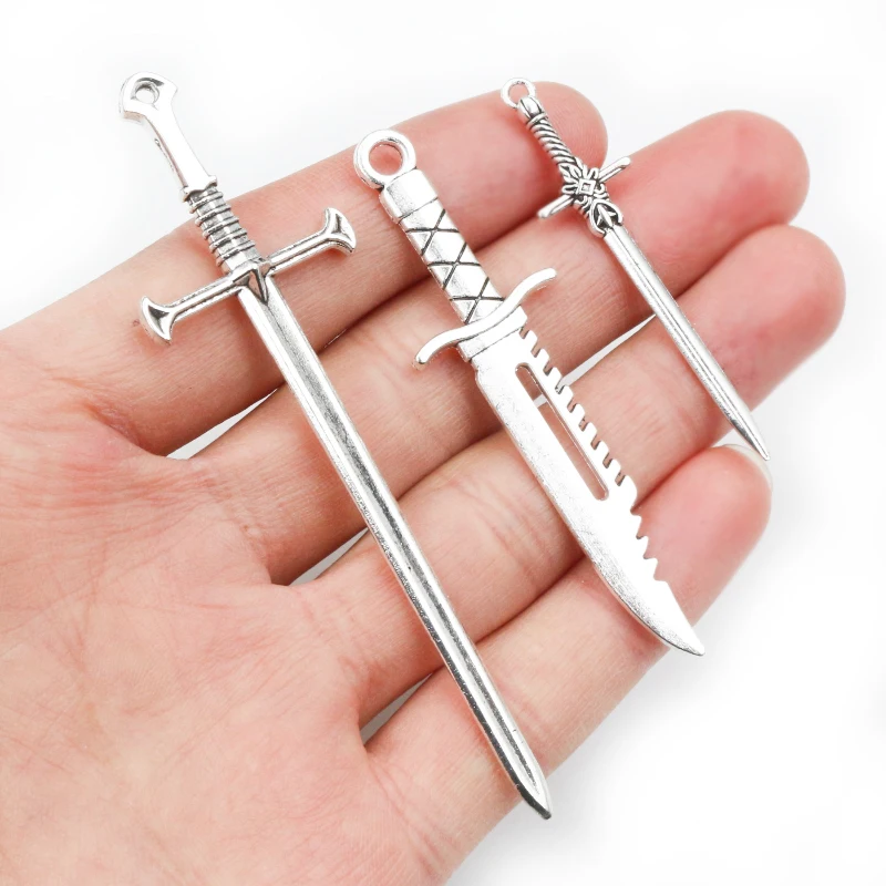 10pcs-lot-Antique-Silver-Plated-Sword-Blade-Charms-Pedants-DIY-Jewelry ...