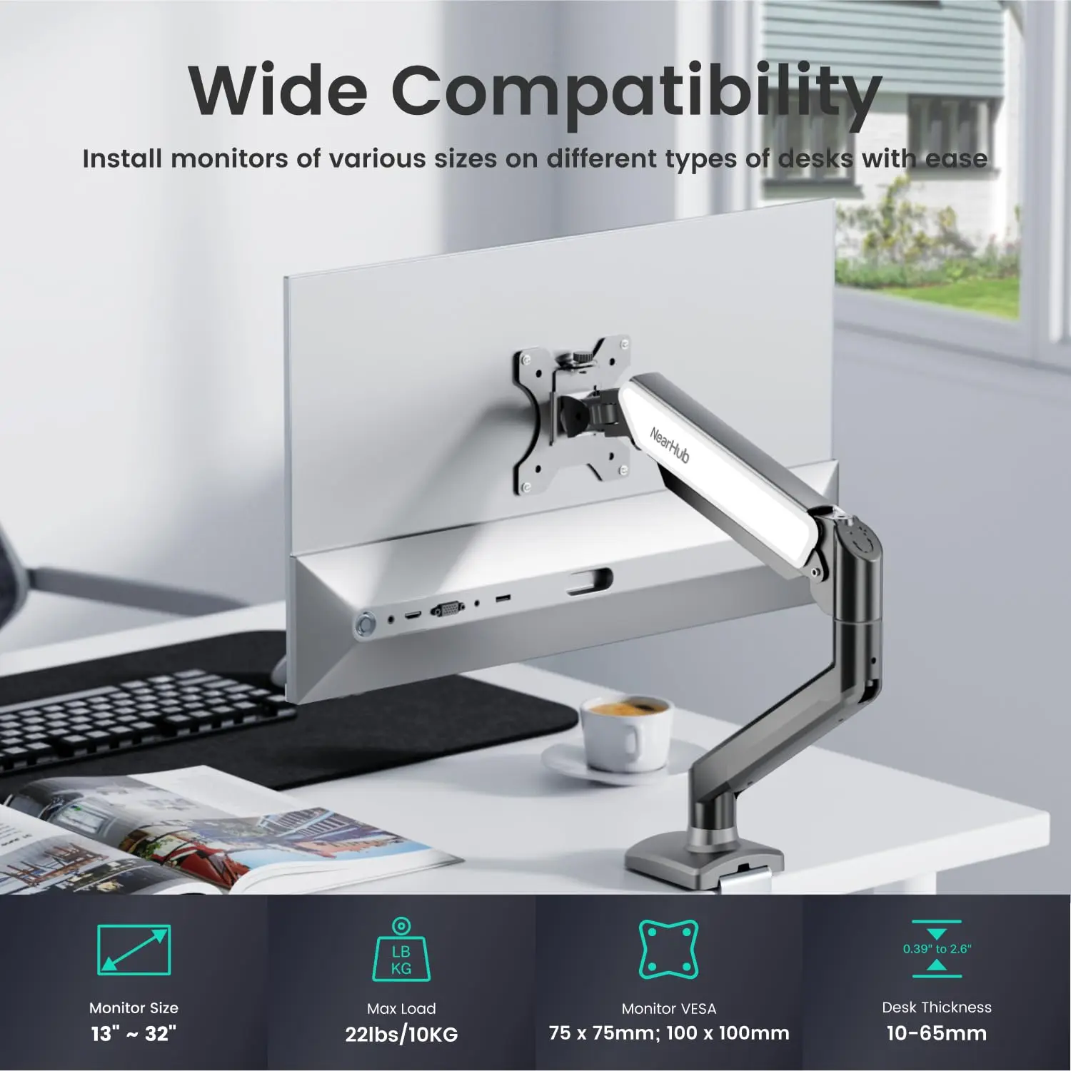Nearhub-MS-001-Monitor-Arm-nico-bra-o-ajuste-flex-vel-180-Swivel-rota-o ...