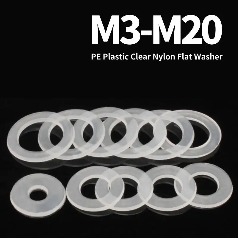 White-Plastic-Clear-Nylon-Flat-Washer-PE-Insulation-Spacer-Seals-Rings ...