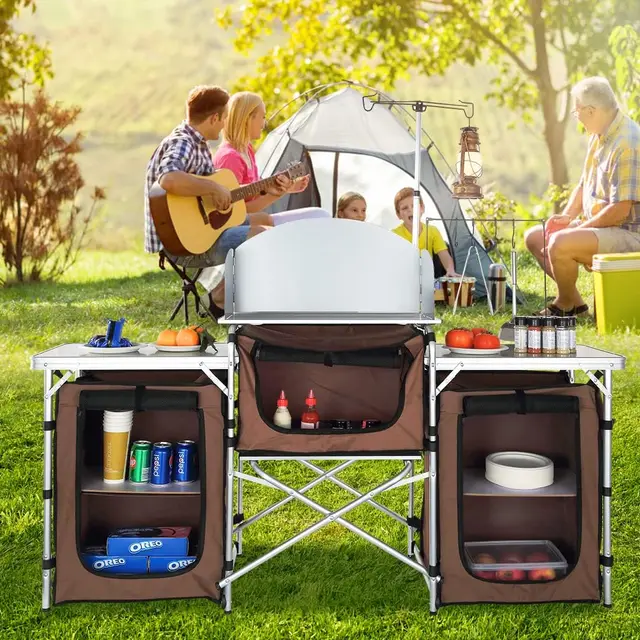 Camping Kitchen Table, Aluminum Portable Folding Camp Cook Table with ...