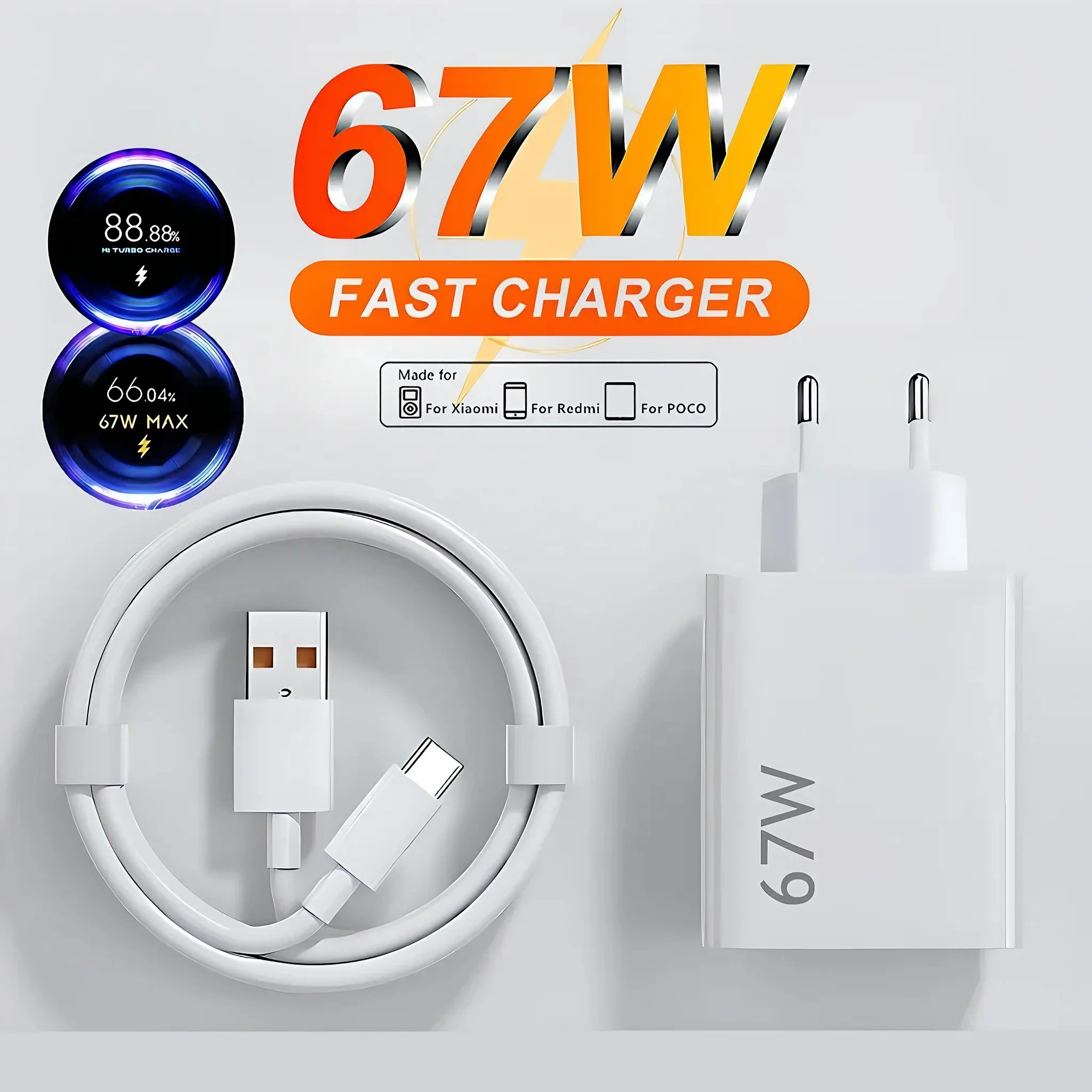67W 6A Turbo EU Fast Charger For Xiaomi 11 12 13 14 15 17 Pro Max Redmi ...