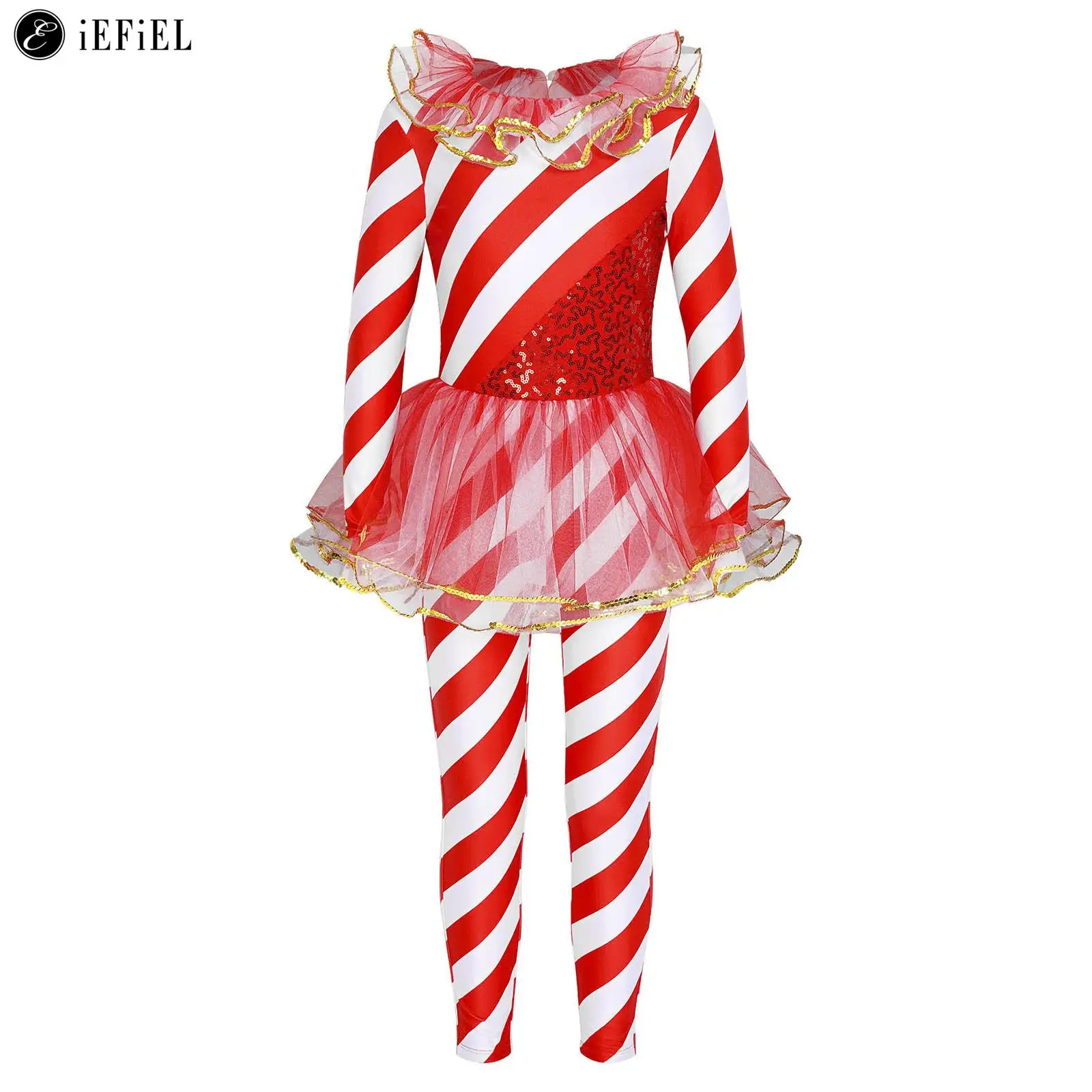 Kids-Girls-Candy-Cane-Christmas-Costume-One-Piece-Sequins-Santa-Sweetie ...