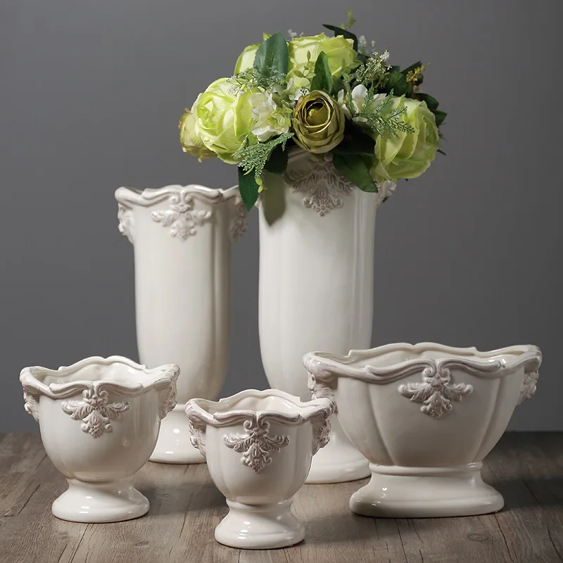 European-Classic-Ceramics-Vase-Flower-Pot-French-Vintage-White ...