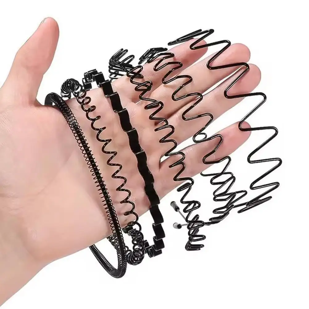 Fashion-Metal-Hair-Band-For-Men-Women-Unisex-Black-Wavy-Hair-Head-Hoop ...