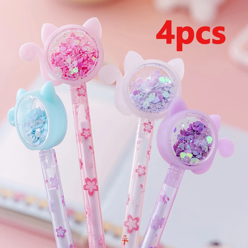 4-Pcs-Creative-Multicolor-Cat-Glitter-Recreation-Cute-Gel-Pen-Kawaii-s ...