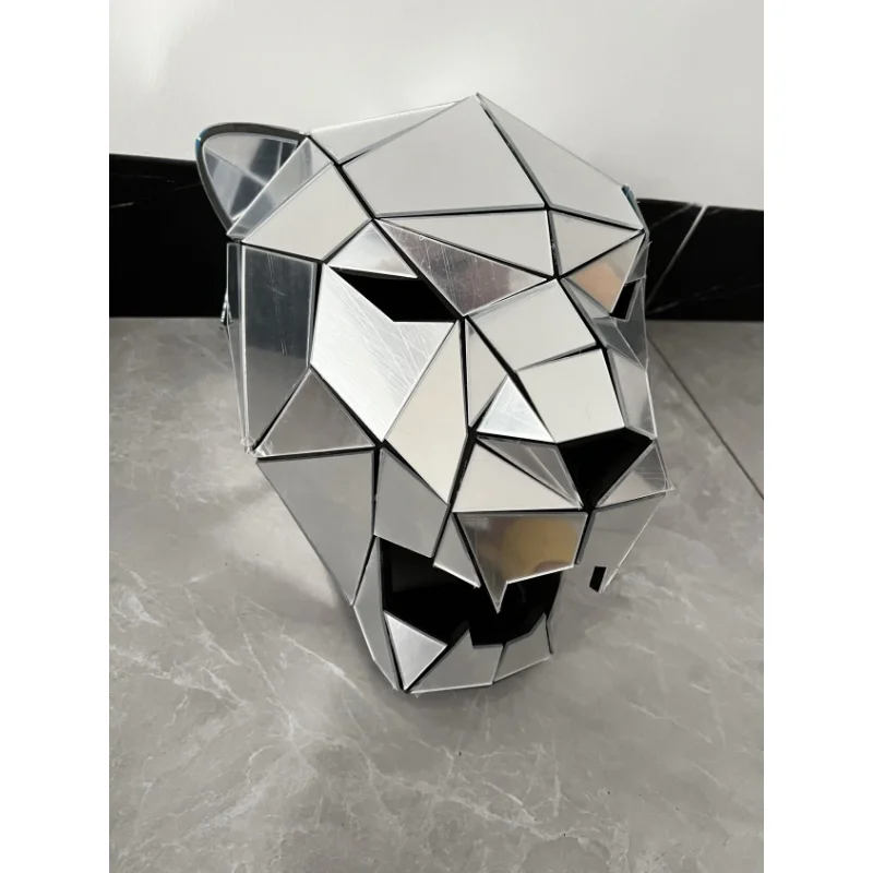 Silver-Mirror-3d-Horned-Demon-Mask-Cosplay-Leopard-Tiger-Helmet-Rave ...
