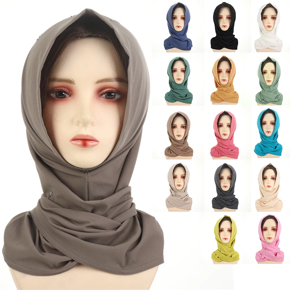 Muslim-Hijab-Solid-Color-Turban-Arabian-Nylon-Pullover-Hat-Front-Slit ...