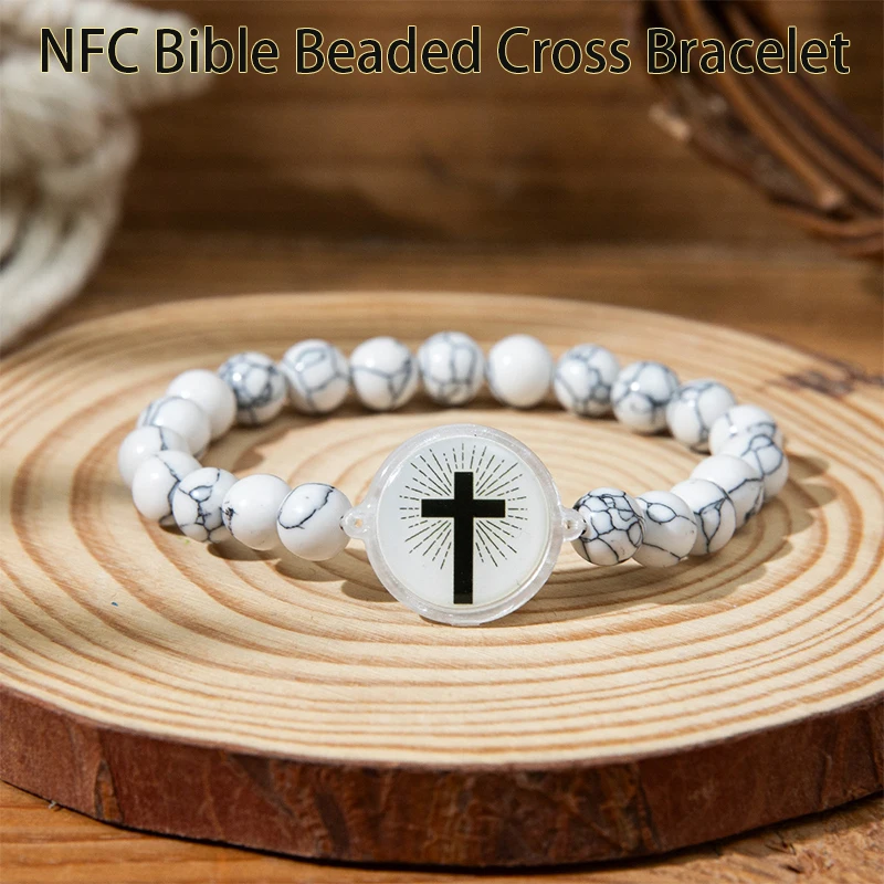 NFC Bible Beaded Cross Bracelet Wearable Bible Verse NFC Bracelet for ...