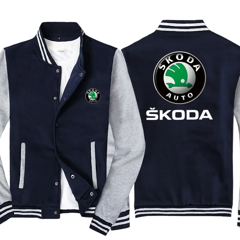 New Spring Autumn Men's Baseball Jacket Skoda Car Logo No Cap Fashion Cardigan Long Sleeves ...