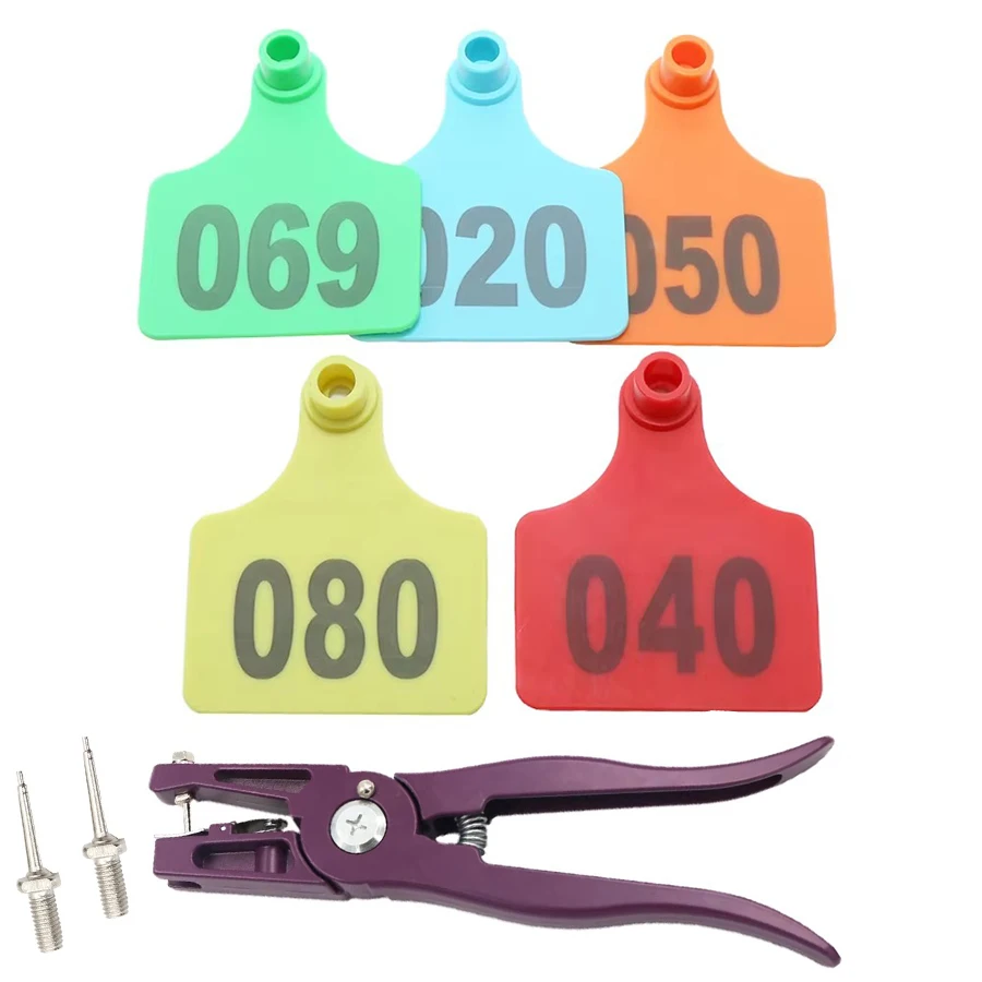 100Sets Cow Cattle TPU Ear Tag Signs NO.001~100 Ear Tags Typing Copper ...