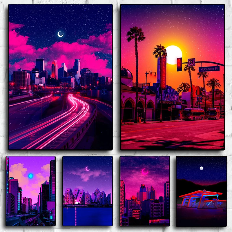 Synthwave-Collection-poster-Magic-City-Dream-Neon-Moon-Night-Canvas ...
