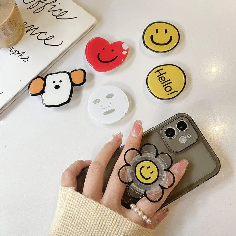 Cute-Korean-Phone-Grip-Bracket-Clear-Flower-Smile-Heart-Grip-Tok-Phone ...