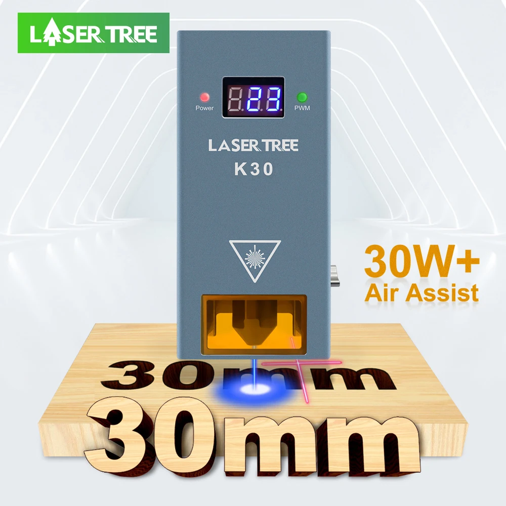 LASER TREE K30 30W Optical Power Laser Module with Air Assist TTL Blue Light Laser Head for CNC ...