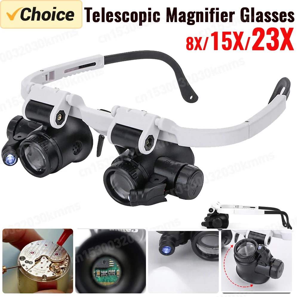 Acrylic-Lens-Magnifying-8X-15X-23X-Lens-Wearing-Glasses-with-2-LED ...