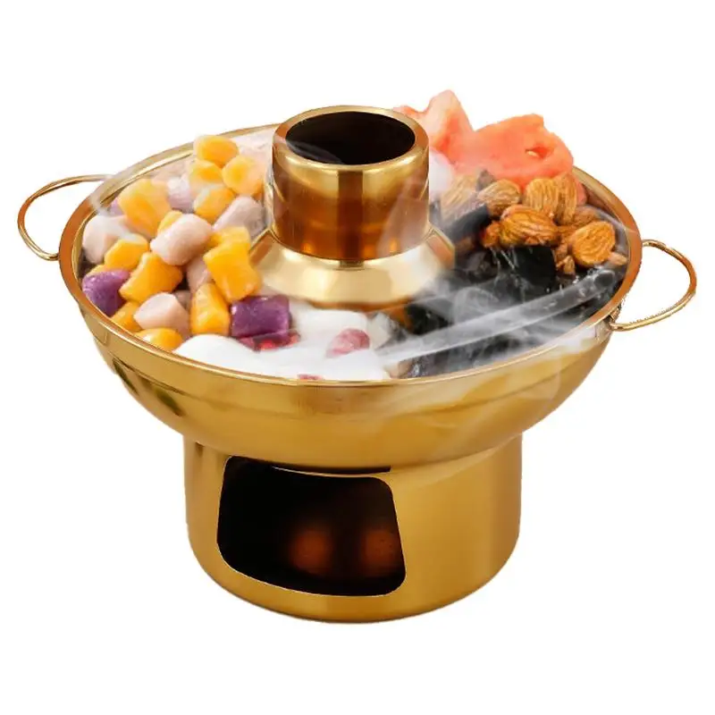 Stainless Steel Hot Pot Dry Ice Milk Tea Hot Pot Round Fruit Dessert ...