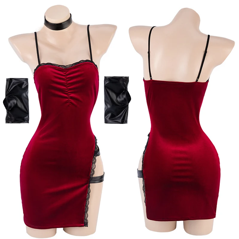 Halloween-Movie-Heroine-Secret-Service-Spy-Dress-Uniform-Women-Red-Lace ...