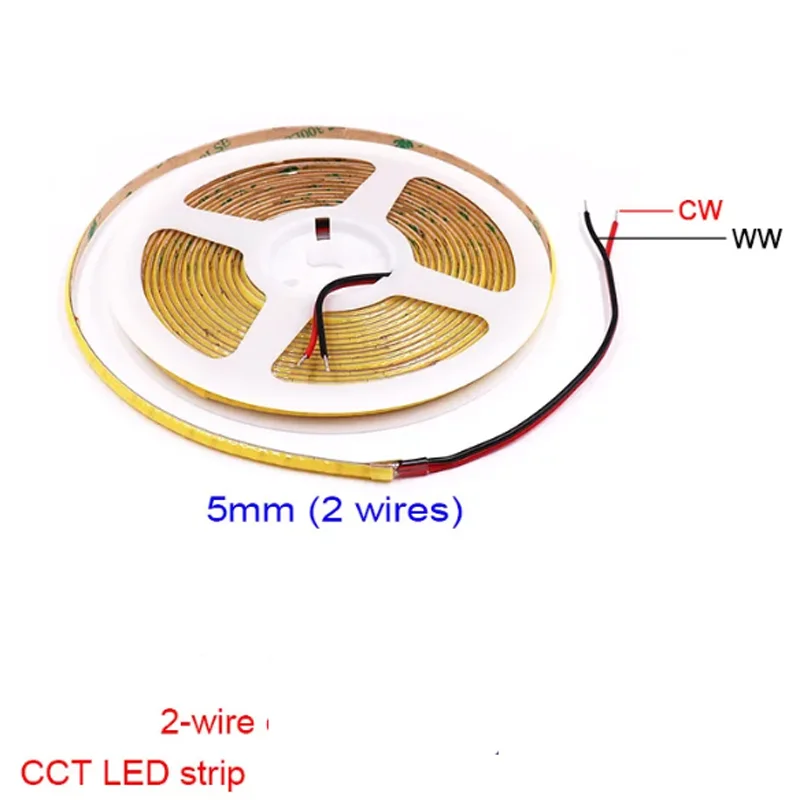 5m 12V 24V Narrow Slim 5mm 8mm LED Cob CCT Strip Warm White +White 2 ...