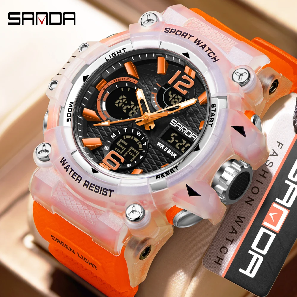 SANDA New Luxury Sport Mens Watch Dual Display Waterproof Luminous Man ...
