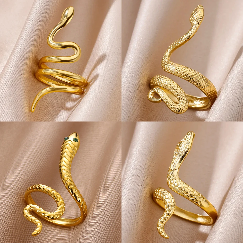 Stainless-Steel-Snake-Rings-For-Women-Men-Vintage-Gold-Color-Open-Ring ...