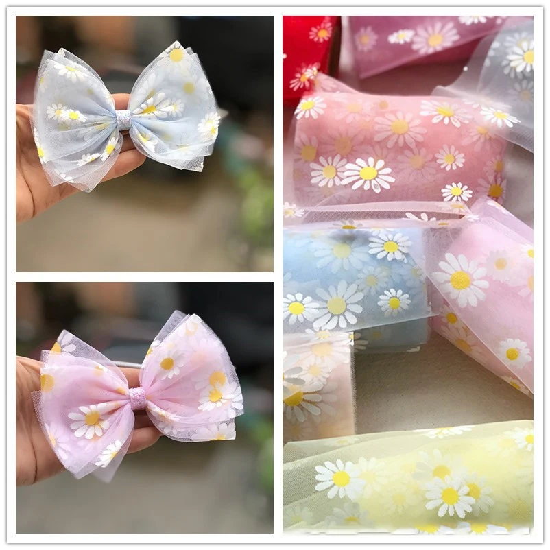 5yards 120mm/60mm Small Daisies Print Organza Ribbon Gift Wrapping ...