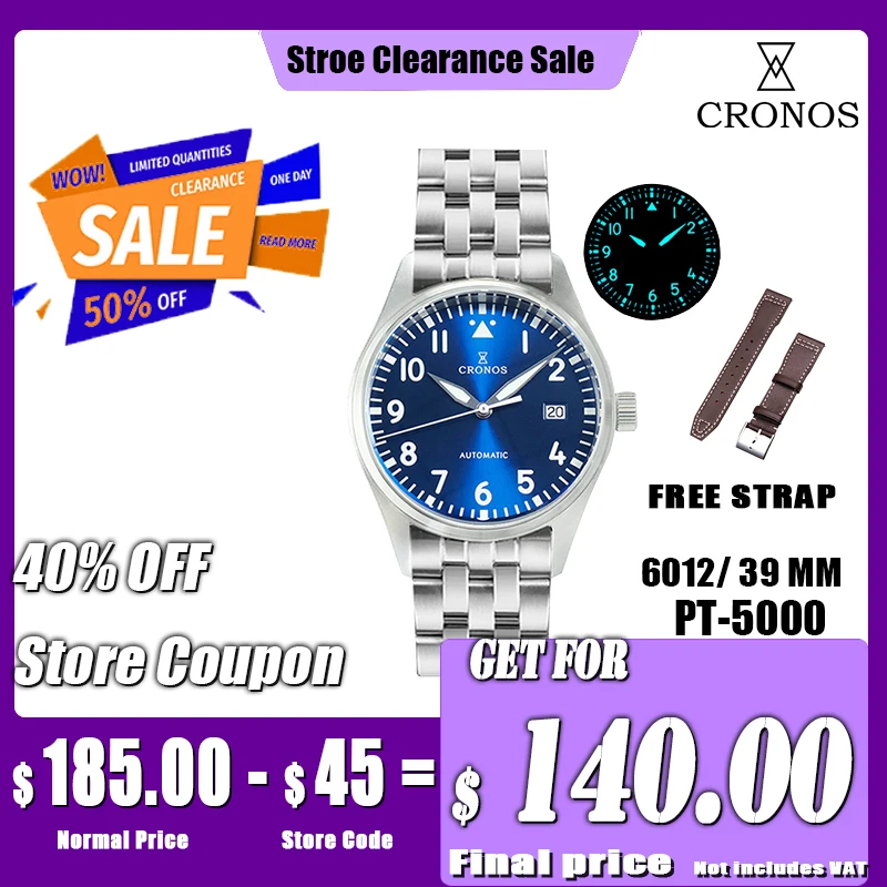 Cronos-Pilot-Flieger-Mechanical-Men-Watch-39mm-Stainless-steel-Super ...