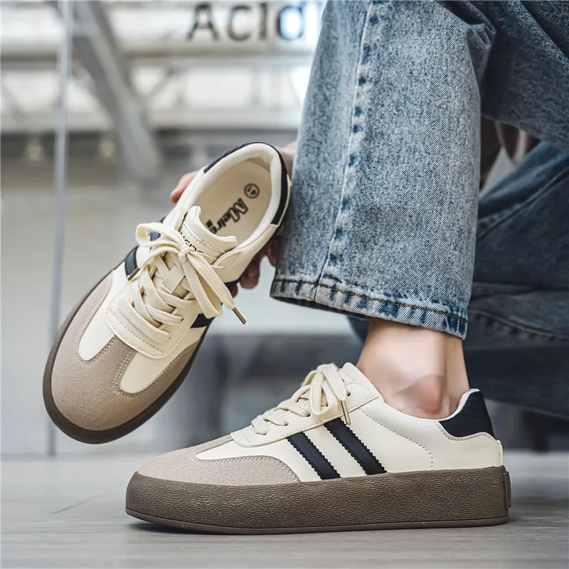 Sapatilhas-cl-ssicas-de-skate-bege-masculinas-sapatilhas-de-camur-a ...