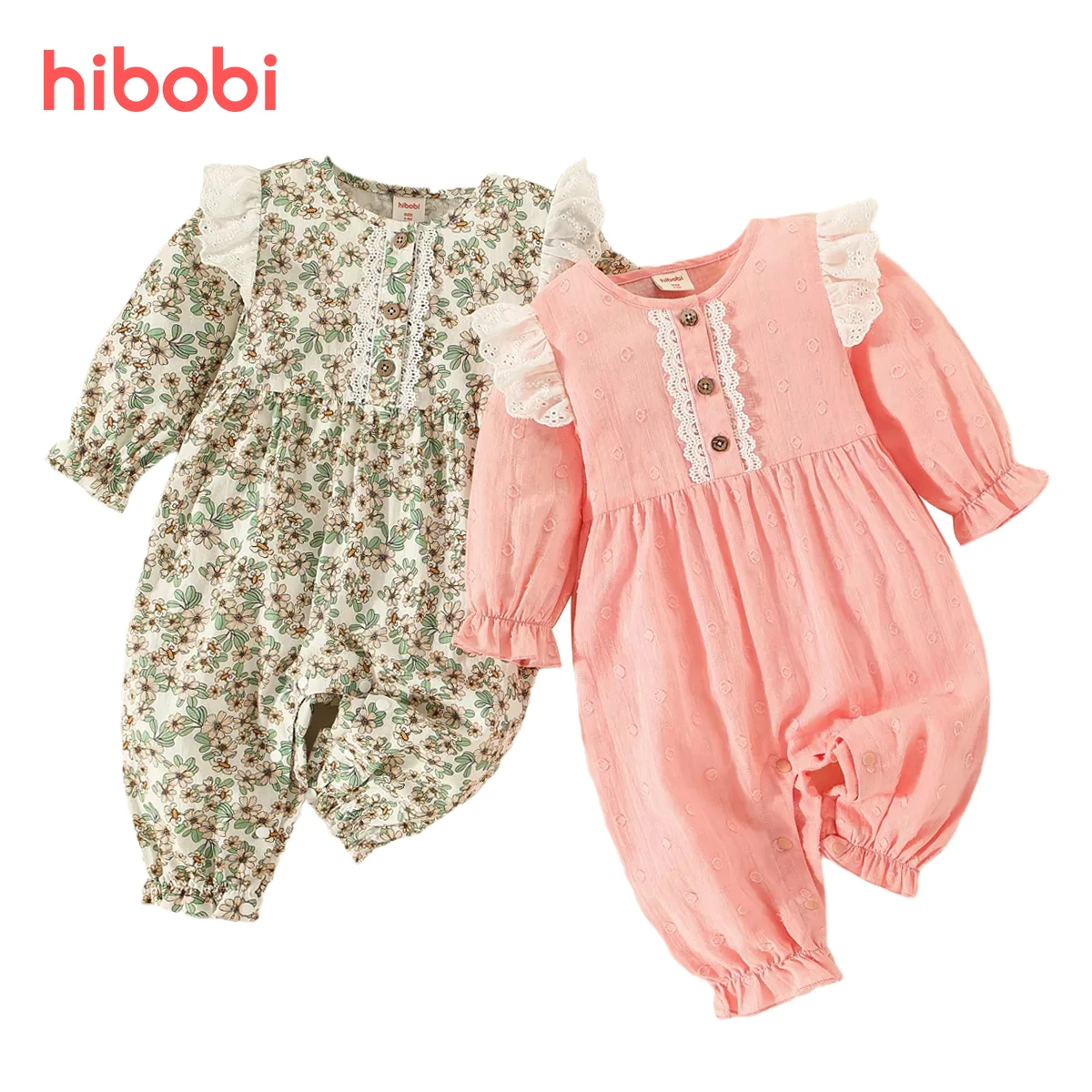 hibobi Baby Girls Romper Autumn Long Sleeve Solid Color Cotton Jumpsuit With Bowknot Headband ...