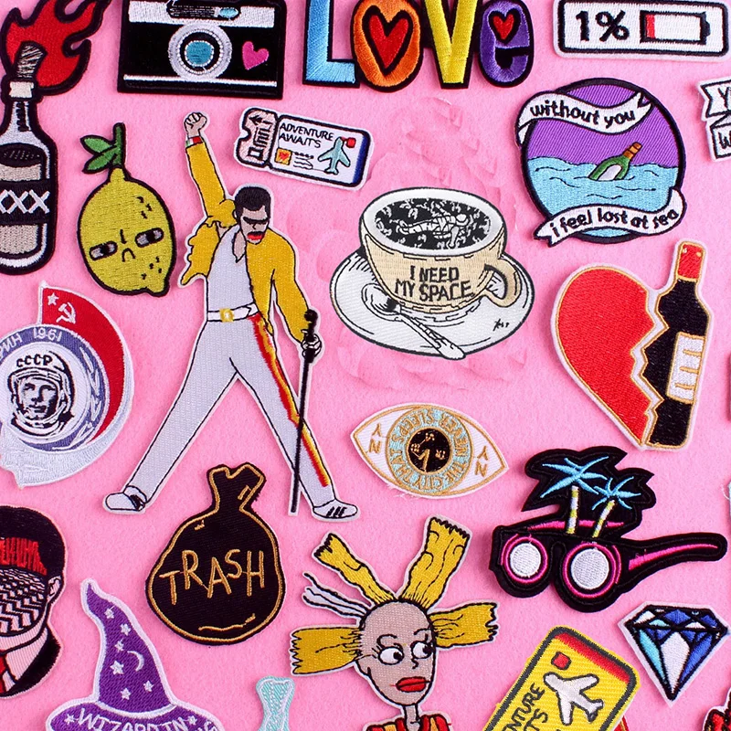 Pulaqi-Cartoon-Patches-For-Clothing-Camera-Stripes-Wine-Bottle-Iron-on ...