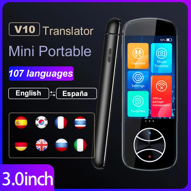 New V10 Portable Language Translator 127 Languages Two-way Real-time ...
