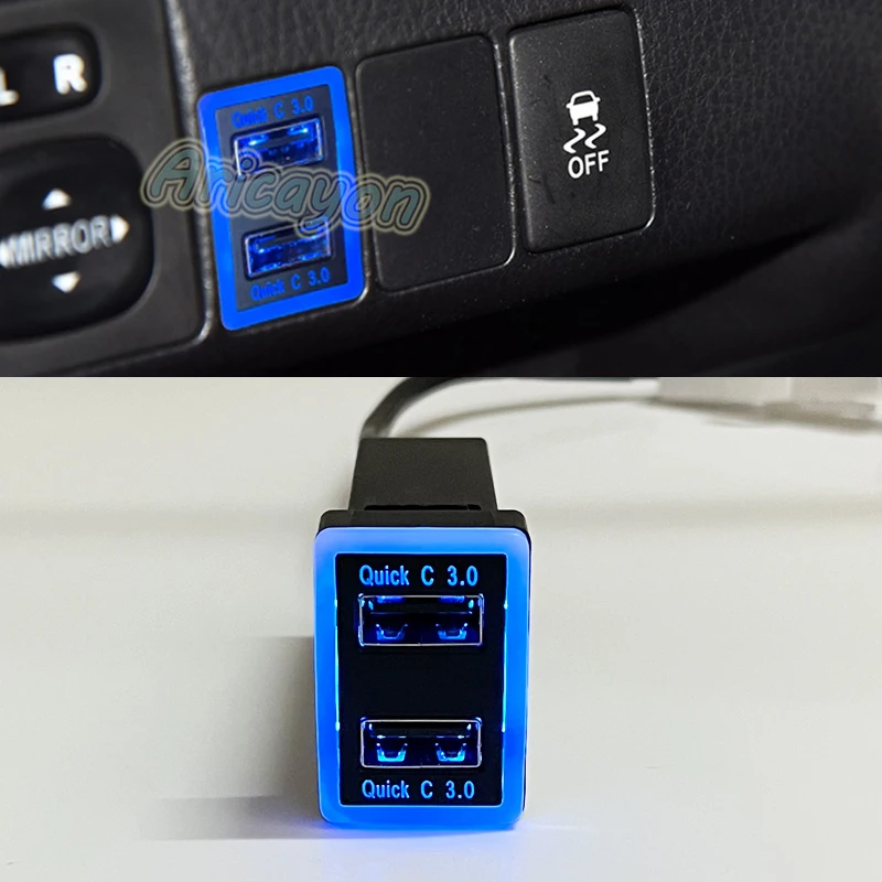 Blue-Red-Double-Colors-Car-Charger-QC3-0-USB-Dual-Interface-Socket-for ...