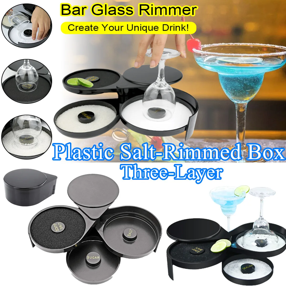 3-Tier-Bar-Juice-Seasoning-Rimmer-Box-Black-Plastic-Glass-Rimming-for ...