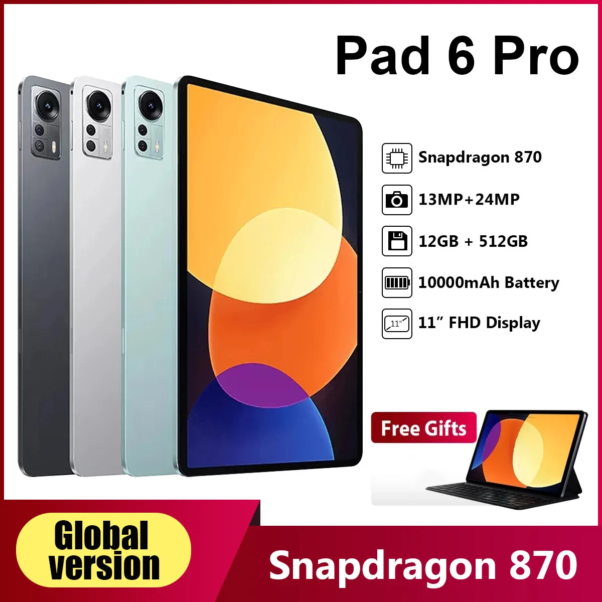 グローバルAndroidHD画面を搭載したタブレット2023,snapdragon 870プロセッサを搭載した新しい携帯電話,12GB RAM ...