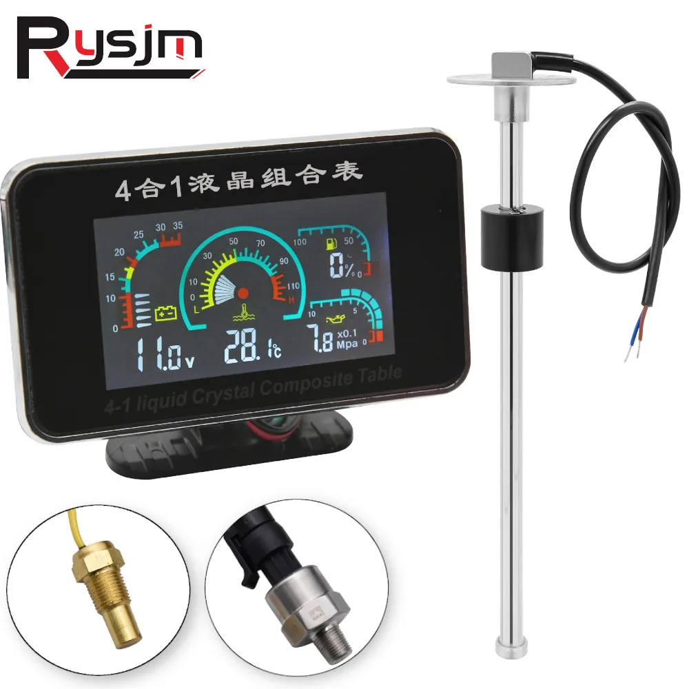Universal-4-in-1-LCD-Car-Gauge-Water-Temp-temperature-sensor-Fuel-Level ...