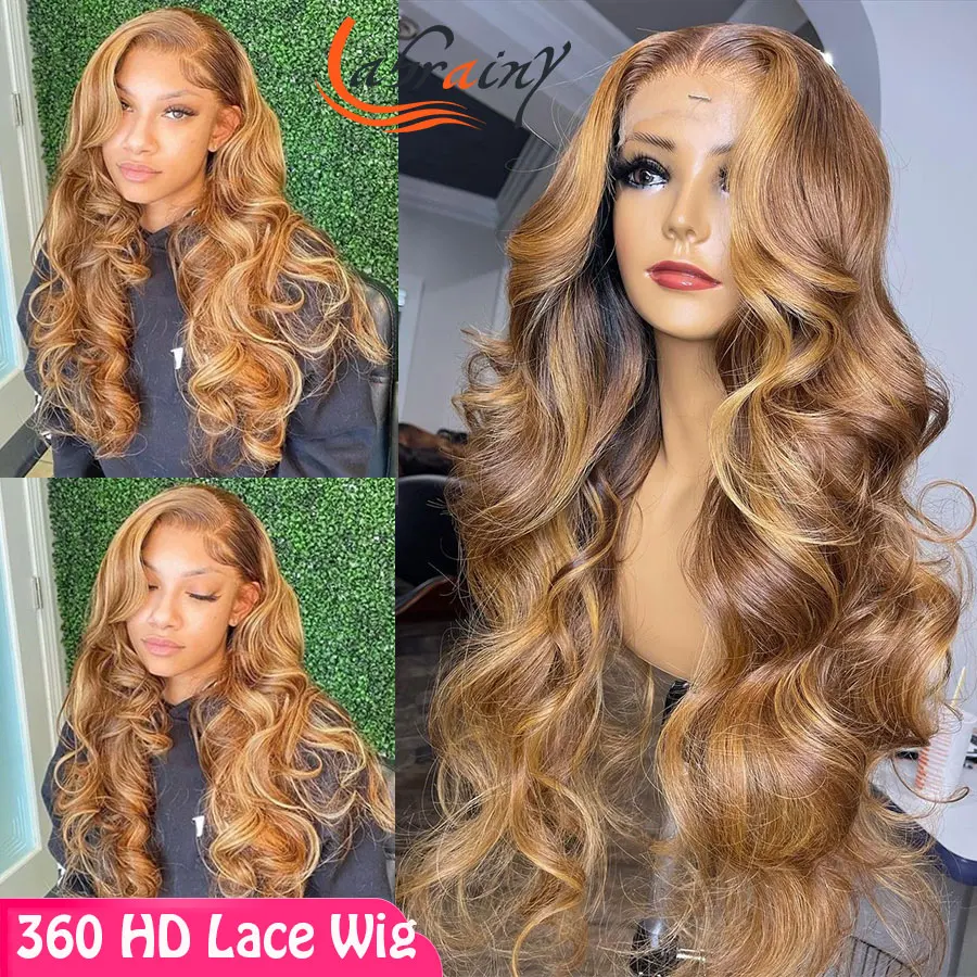 Body Wave Hd 360 Lace Frontal Human Hair Wig Highlight Honey Blond 13x4 ...