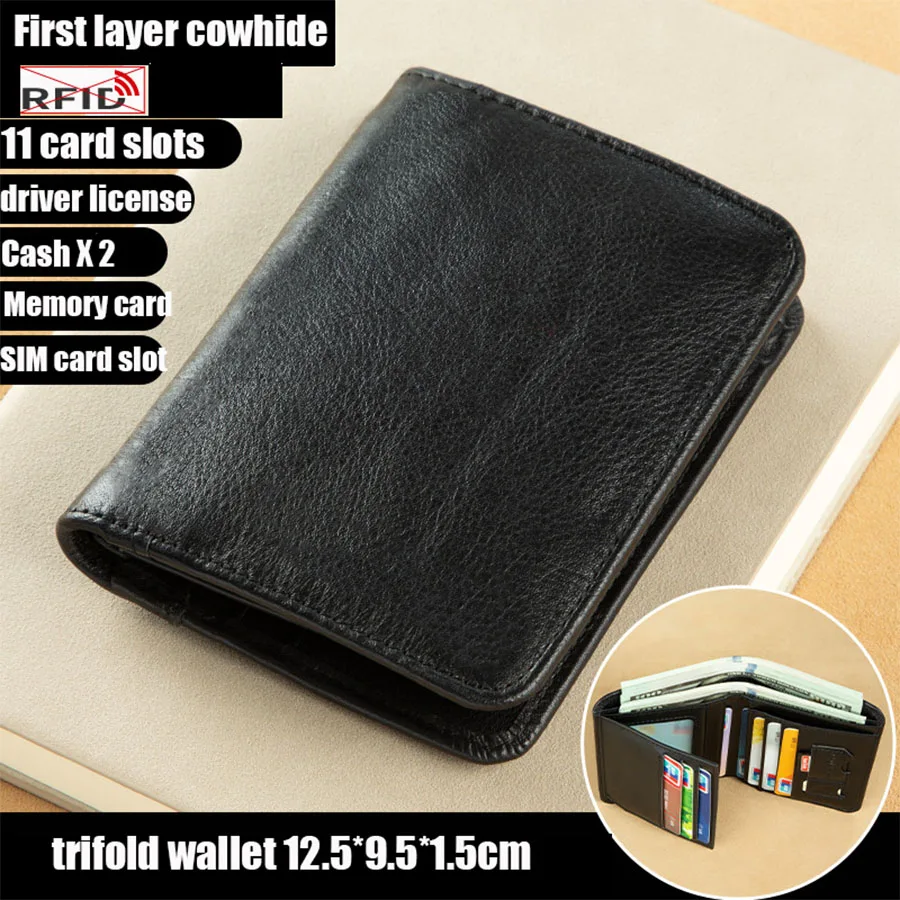 New-Men-s-Wallet-Vintage-genuine-leather-Wallet-Tri-fold-Business ...