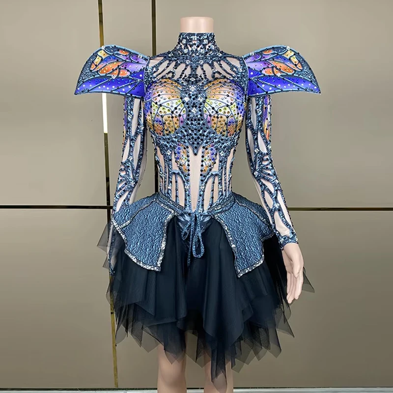Drag Queen Outfit Rhinestone Butterfly Dress Gogo Dancer Clothing ...