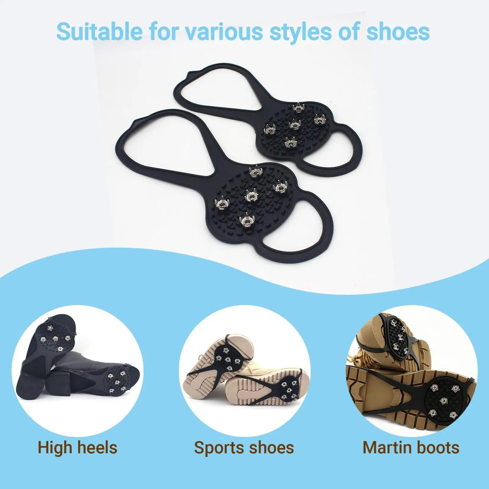 Ice Cleats 5 Teeth Anti Slip Crampons Snow Traction Shoes Winter Boot ...