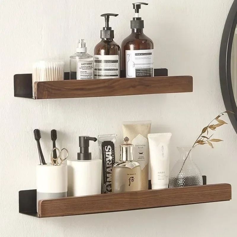Bathroom Shelf No Punch Storage Rack Solid Wood Bathroom Shelves Punch ...