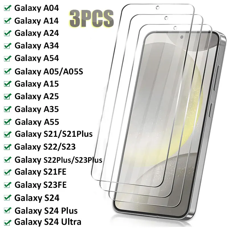 3PCS Tempered Glass for Samsung A54 A34 A24 A14 A04 A15 A05S A25 A35 A55 Screen Protector for ...