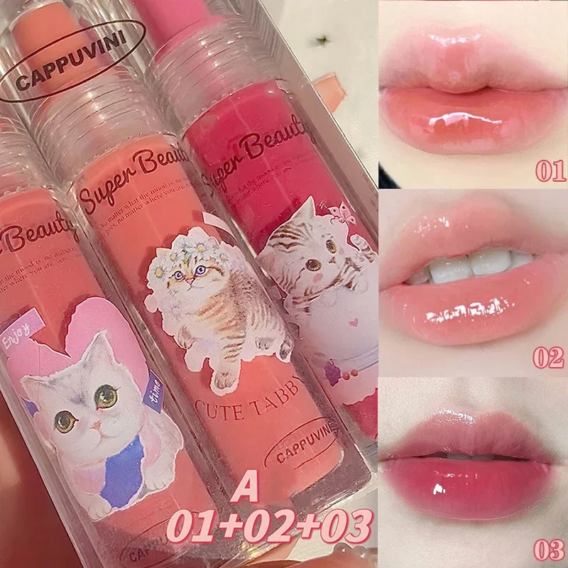 Cute-Cat-Lipgloss-Set-Lips-Essence-Jelly-Lip-Glaze-Moisturizer-Mirror ...