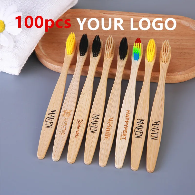 Print Your Logo Biodegradable Bamboo Toothbrushes 100 Pack - BPA Free ...
