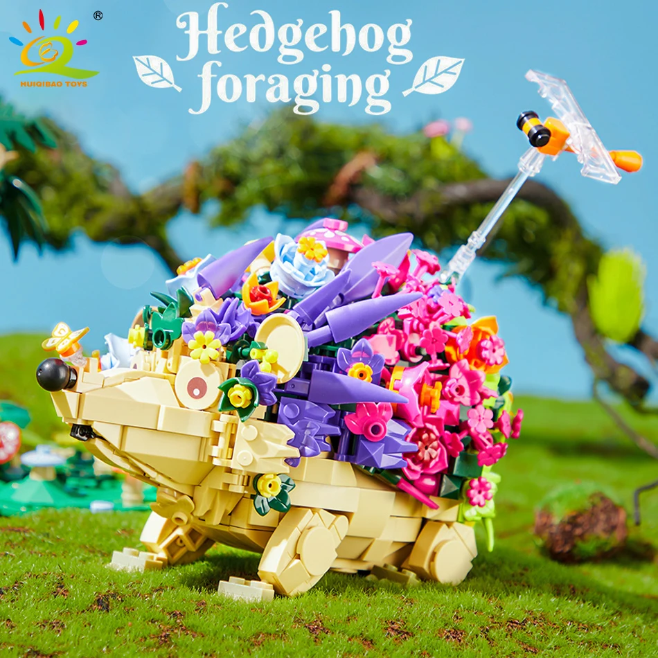 HUIQIBAO-Moc-Flower-Hedgeho-Model-Building-Block-Fly-Bee-Animals-Decoration-City-Construction ...