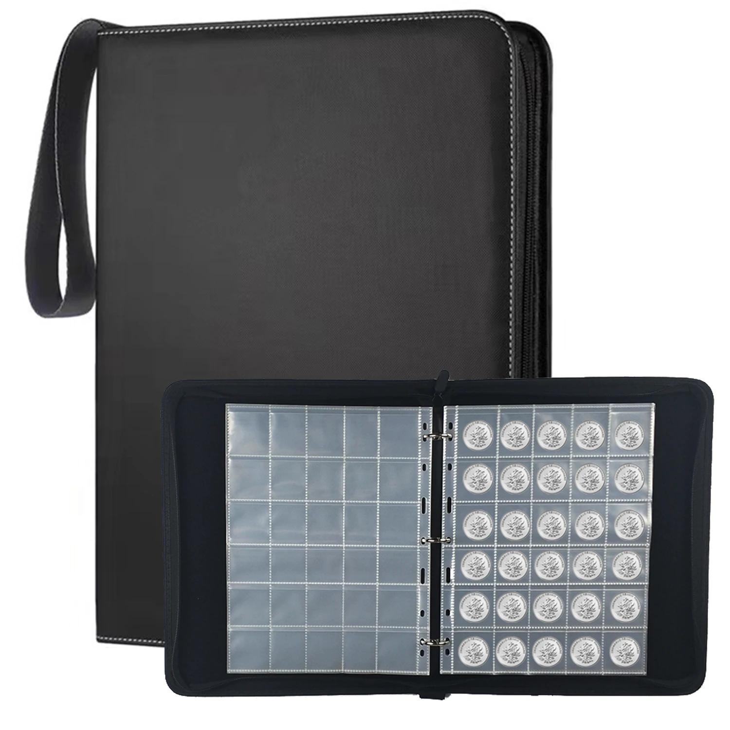 A4 coin album 3 ring PU leather Zipper binder coin collection supplies ...