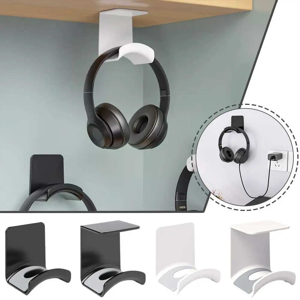 Headphone-Wall-Hanging-Bracket-Under-Desk-Headphone-Stand-Non-Punching ...