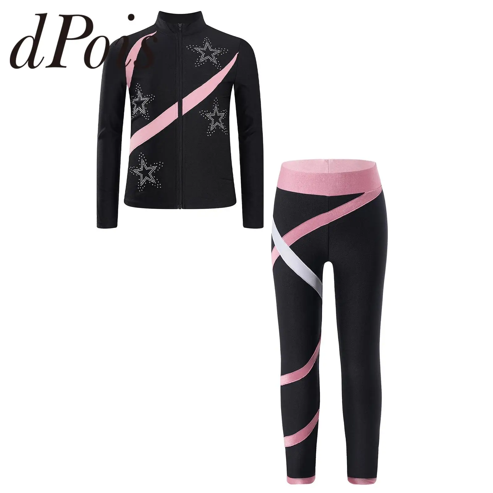 Kids Girls Sports Set Long Sleeve Zipper Sweatshirt with Leggings ...