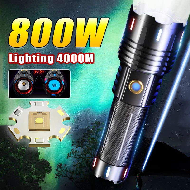 800w Powerful Flashlight 18650 Rechargeable Xhp360 Ultra Powerful Torch ...